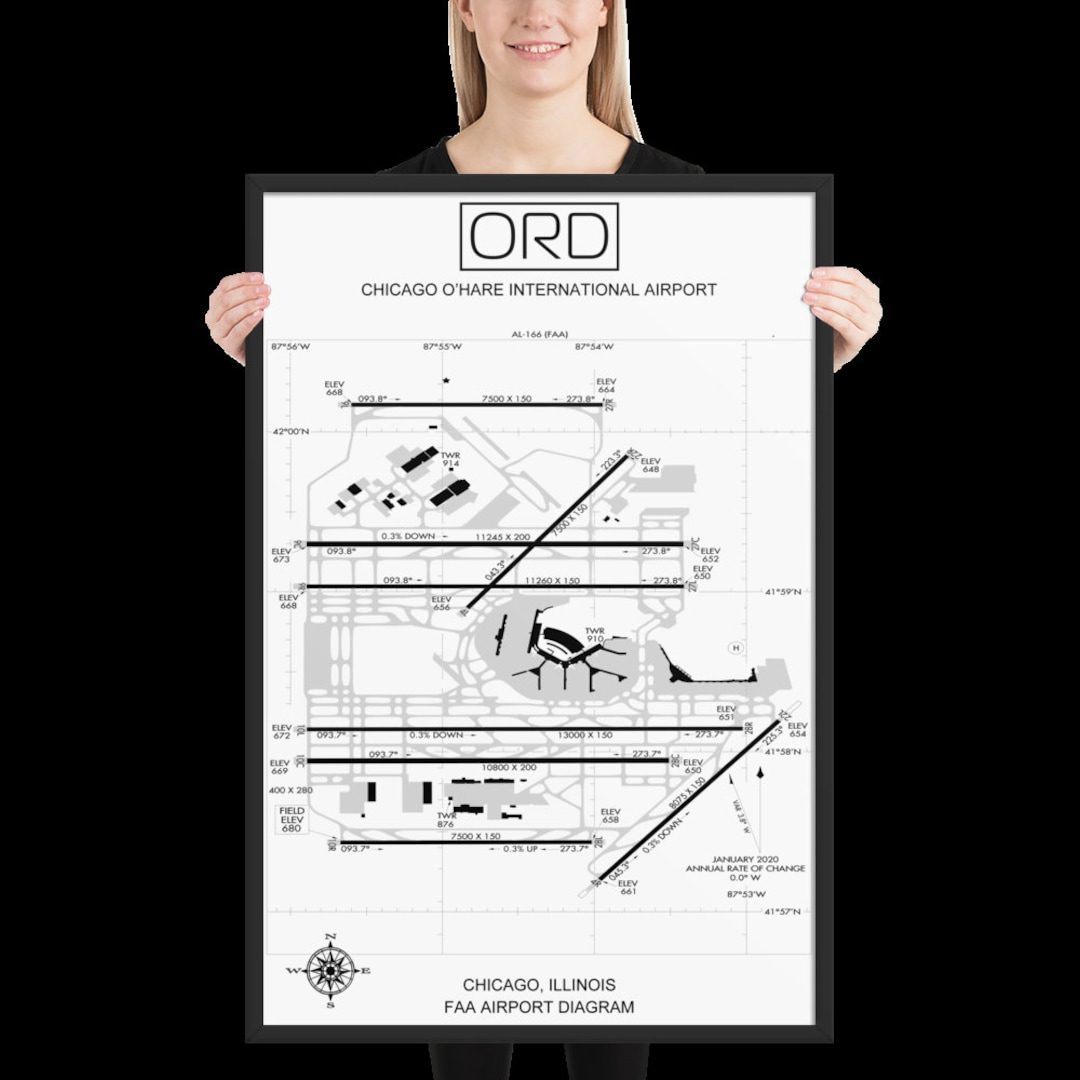 ORD Chicago O'hare International Airport Diagram Framed Print | ORD ...