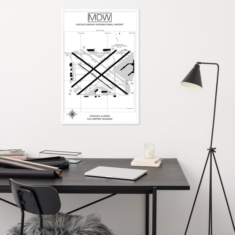 MDW Chicago Midway International Airport Diagram Framed Print MDW ...