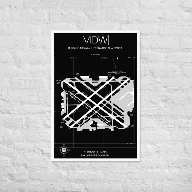 MDW Chicago Midway International Airport Diagram Print MDW Airport Map ...