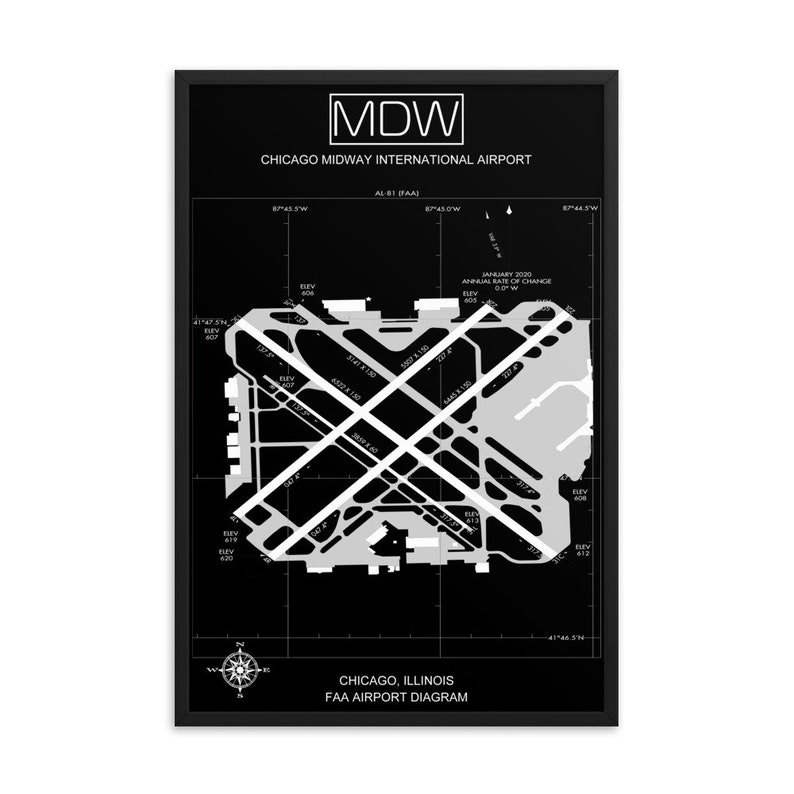 MDW Chicago Midway International Airport Diagram Framed Print MDW ...