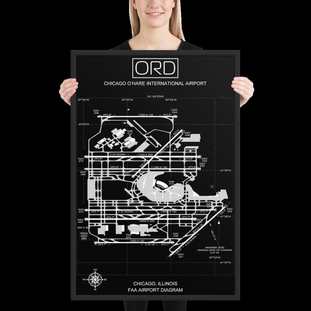 ORD Chicago O'hare International Airport Diagram Framed Print | ORD ...