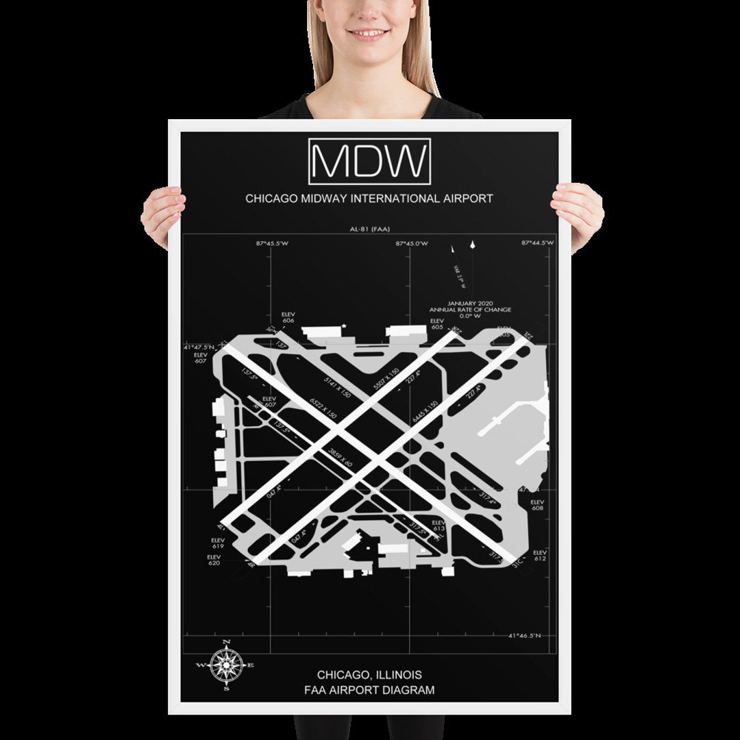 MDW Chicago Midway International Airport Diagram Framed Print | MDW ...