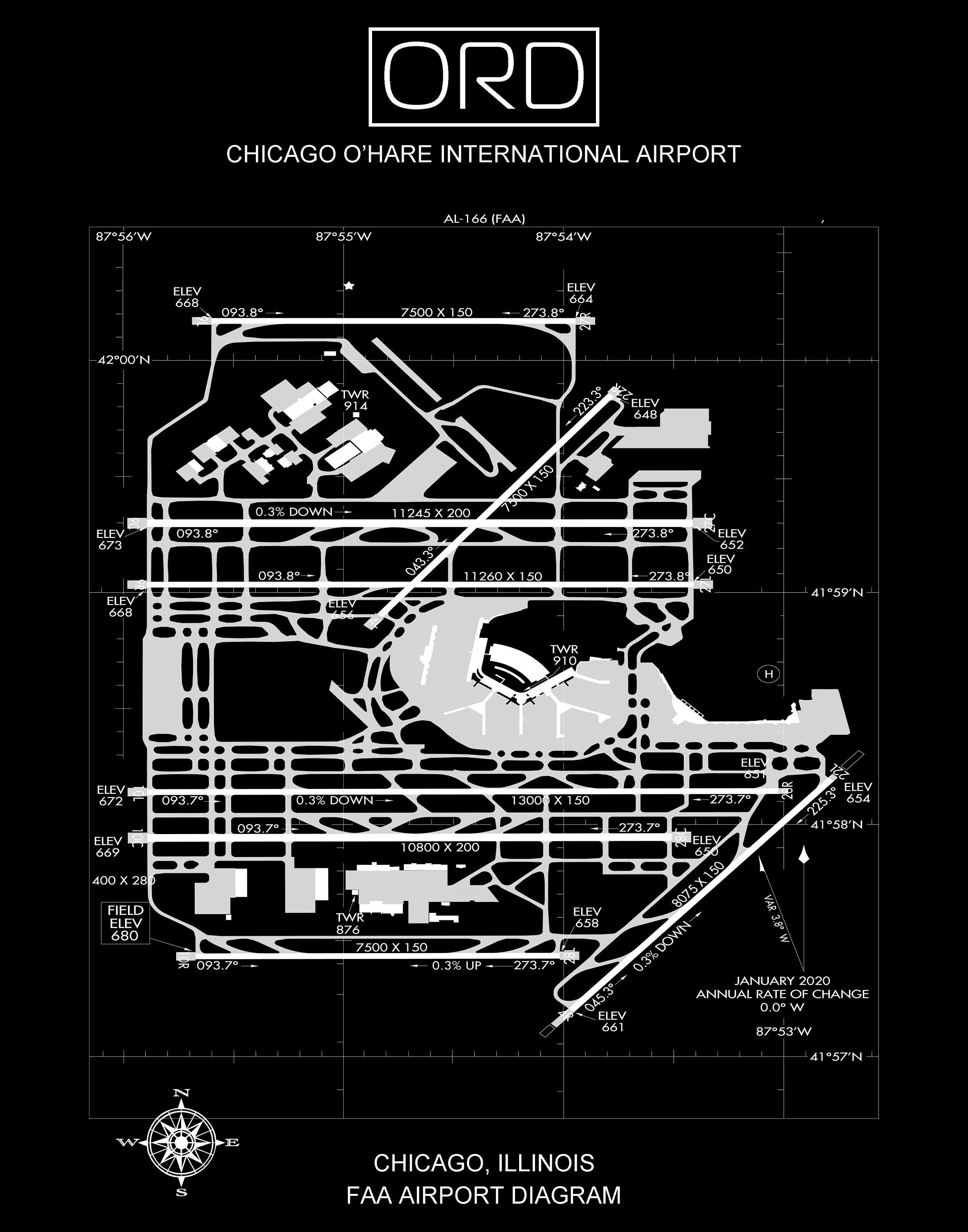 ORD Chicago O'hare International Airport Diagram | ORD Airport Map ...