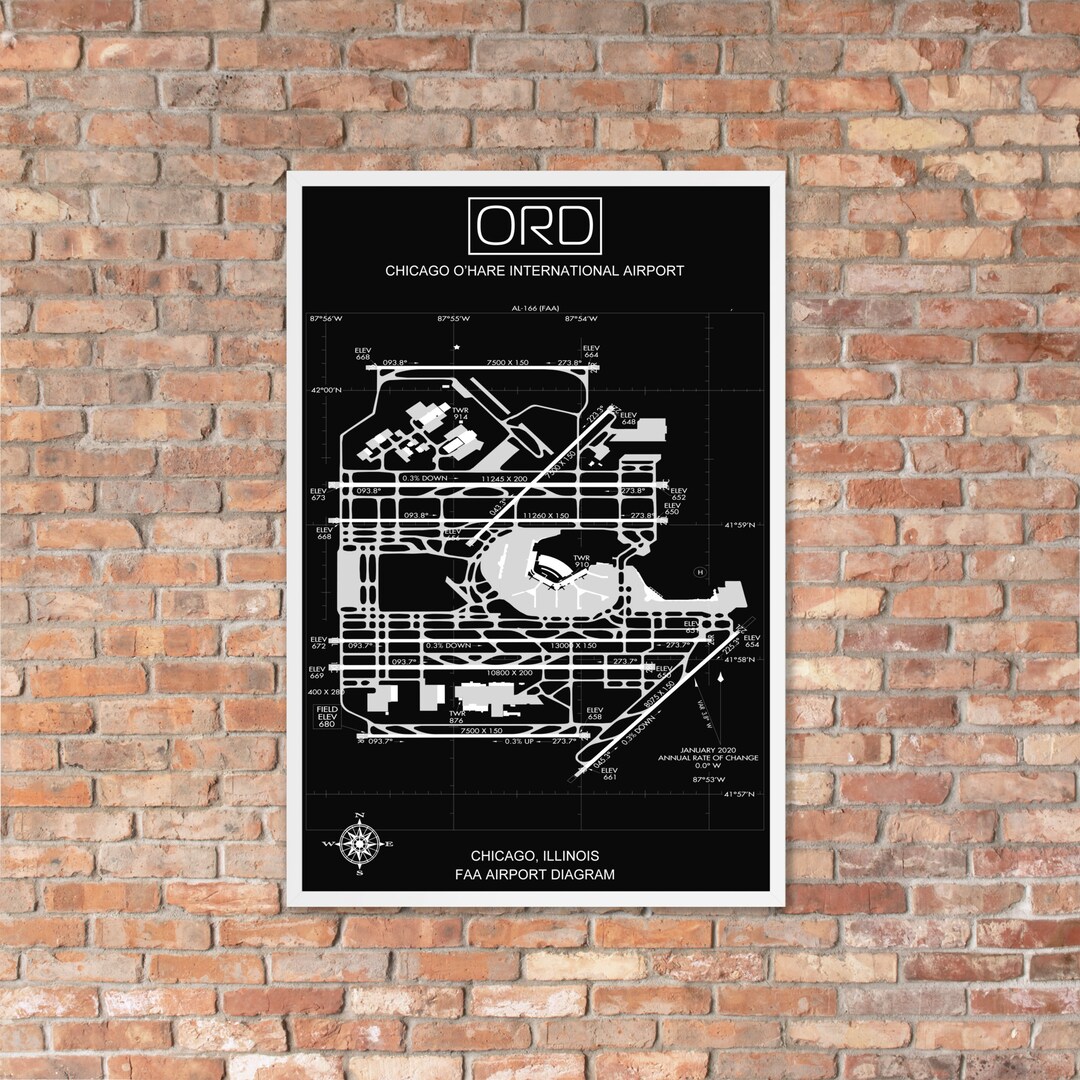 ORD Chicago O'hare International Airport Diagram ORD Airport Map Poster ...