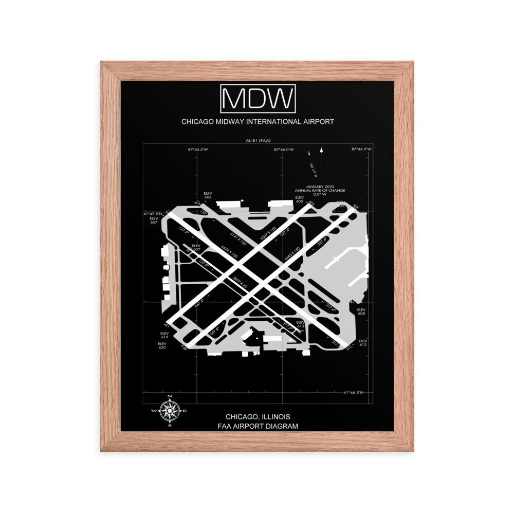 MDW Chicago Midway International Airport Diagram Framed Print | MDW ...