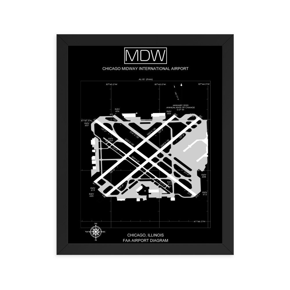 MDW Chicago Midway International Airport Diagram Framed Print | MDW ...