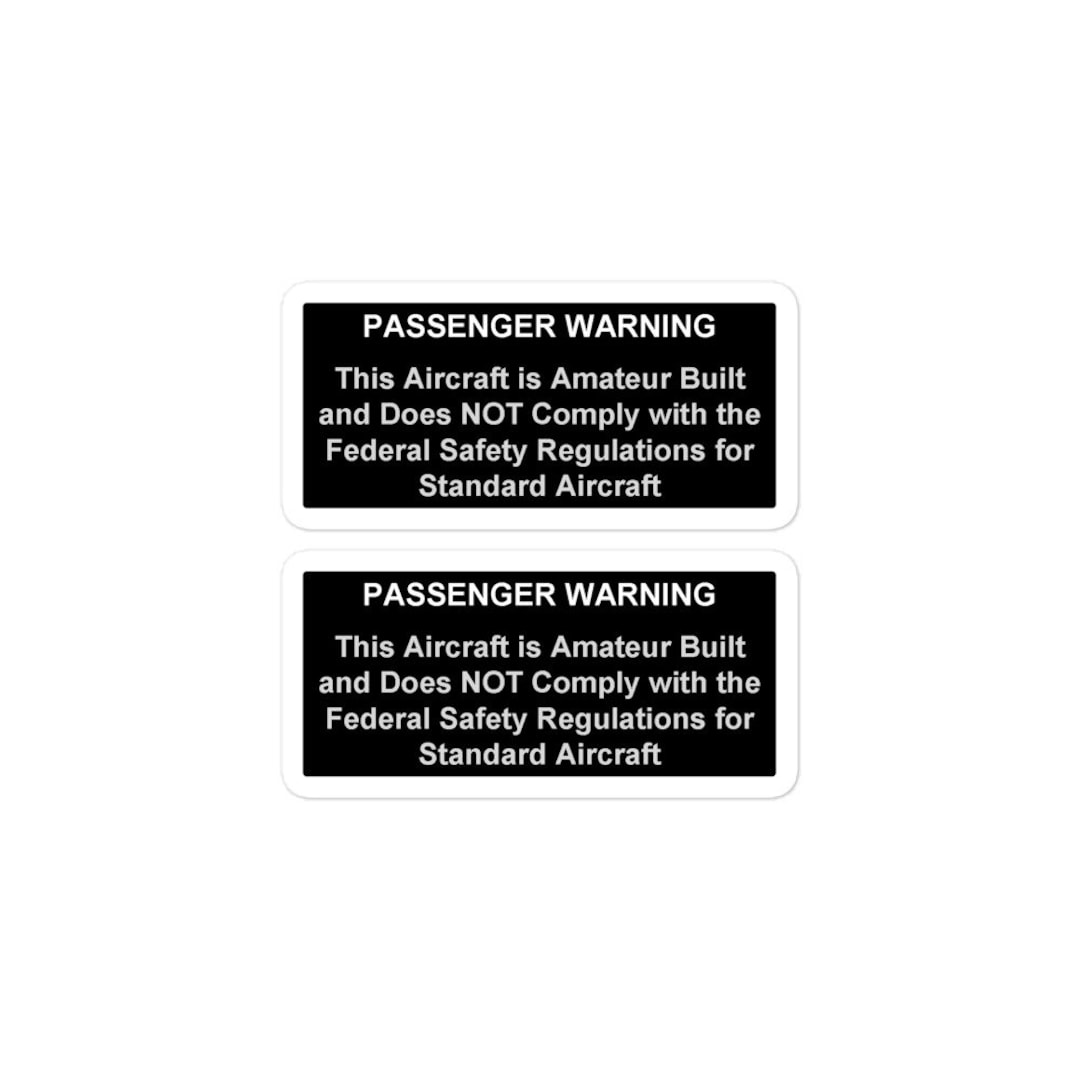 EXPERIMENTAL Aircraft Compliance Placard | AC 20-27D Passenger Warning ...