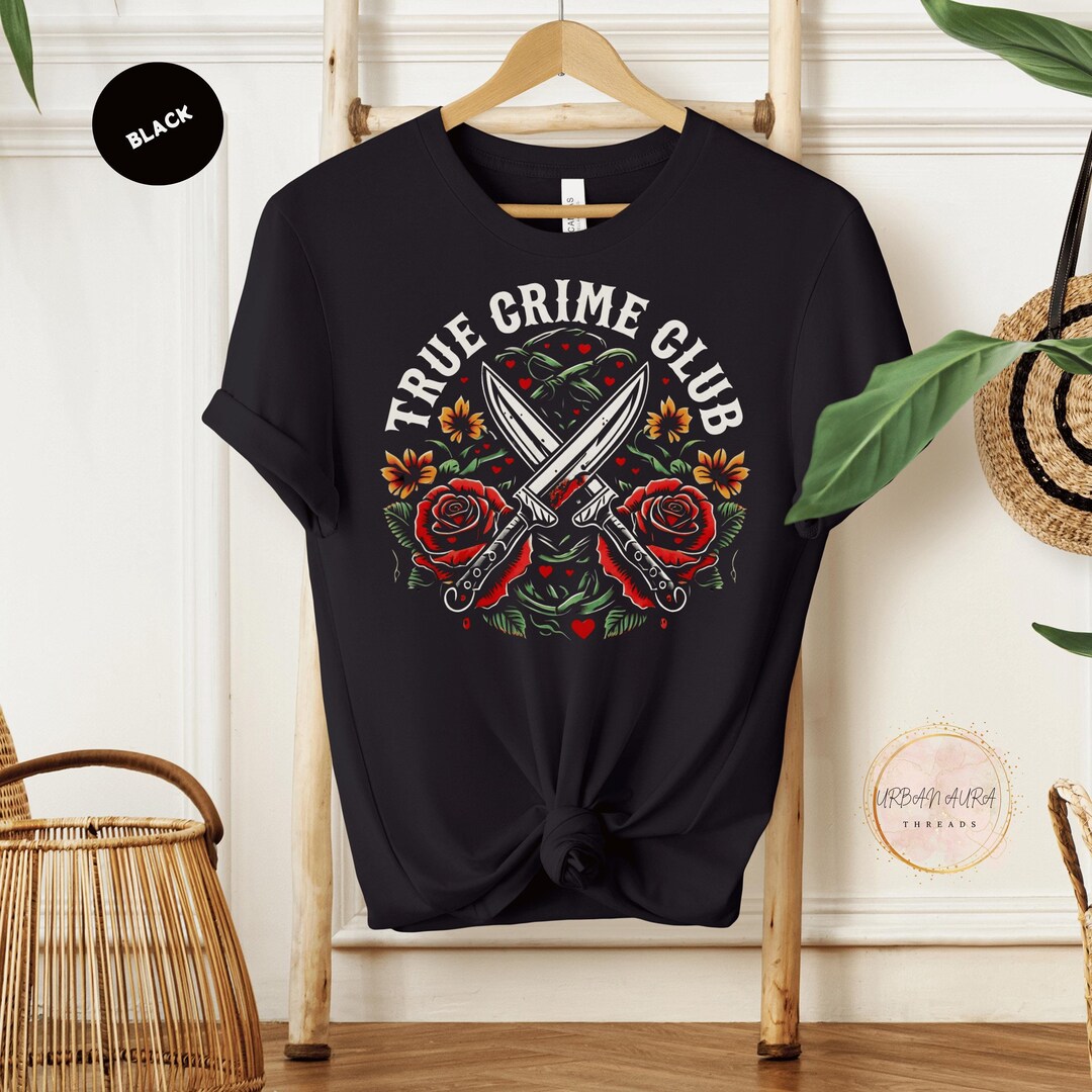 True Crime Club Graphic Tee, Retro Tattoo Logo T-shirt for Crime Lovers ...