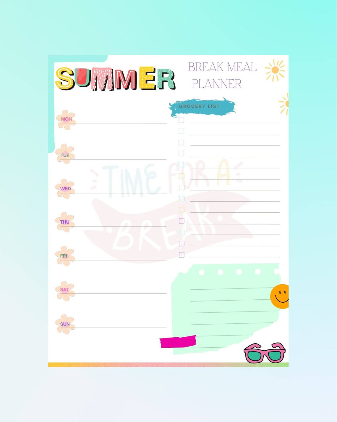 Summer Break Meal Planner - Etsy