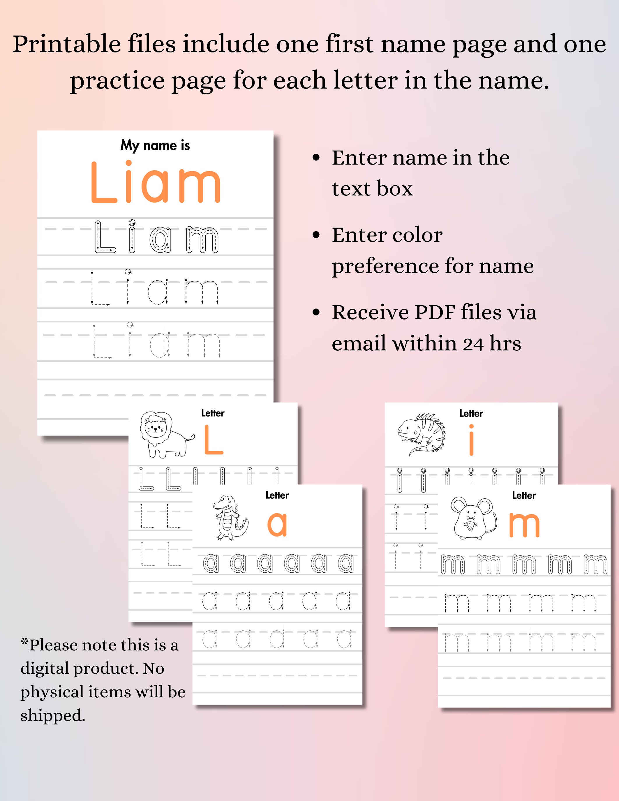 Custom Name Tracing Printable Worksheet Handwriting Practice Sheet Kids ...