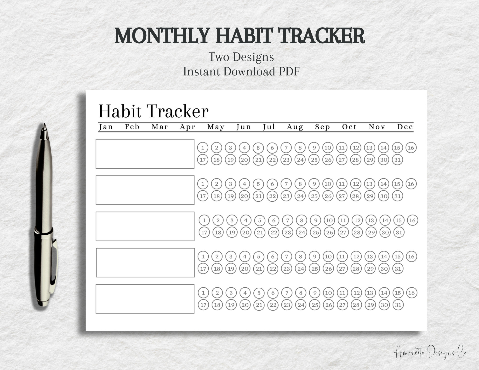 Monthly Habit Tracker Printable Template, Landscape, Letter Size - Etsy