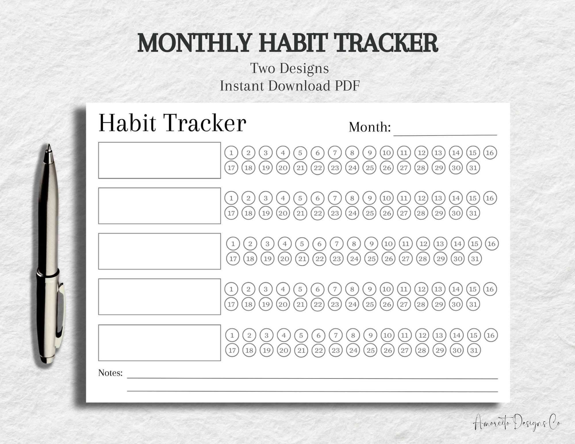 Monthly Habit Tracker Printable Template, Landscape, Letter Size - Etsy