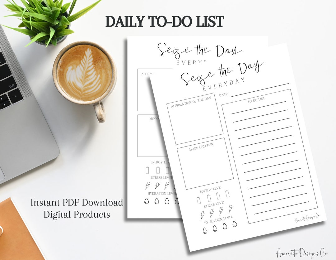 Daily To-do List and Mood Tracker Printable, Seize the Day Daily ...