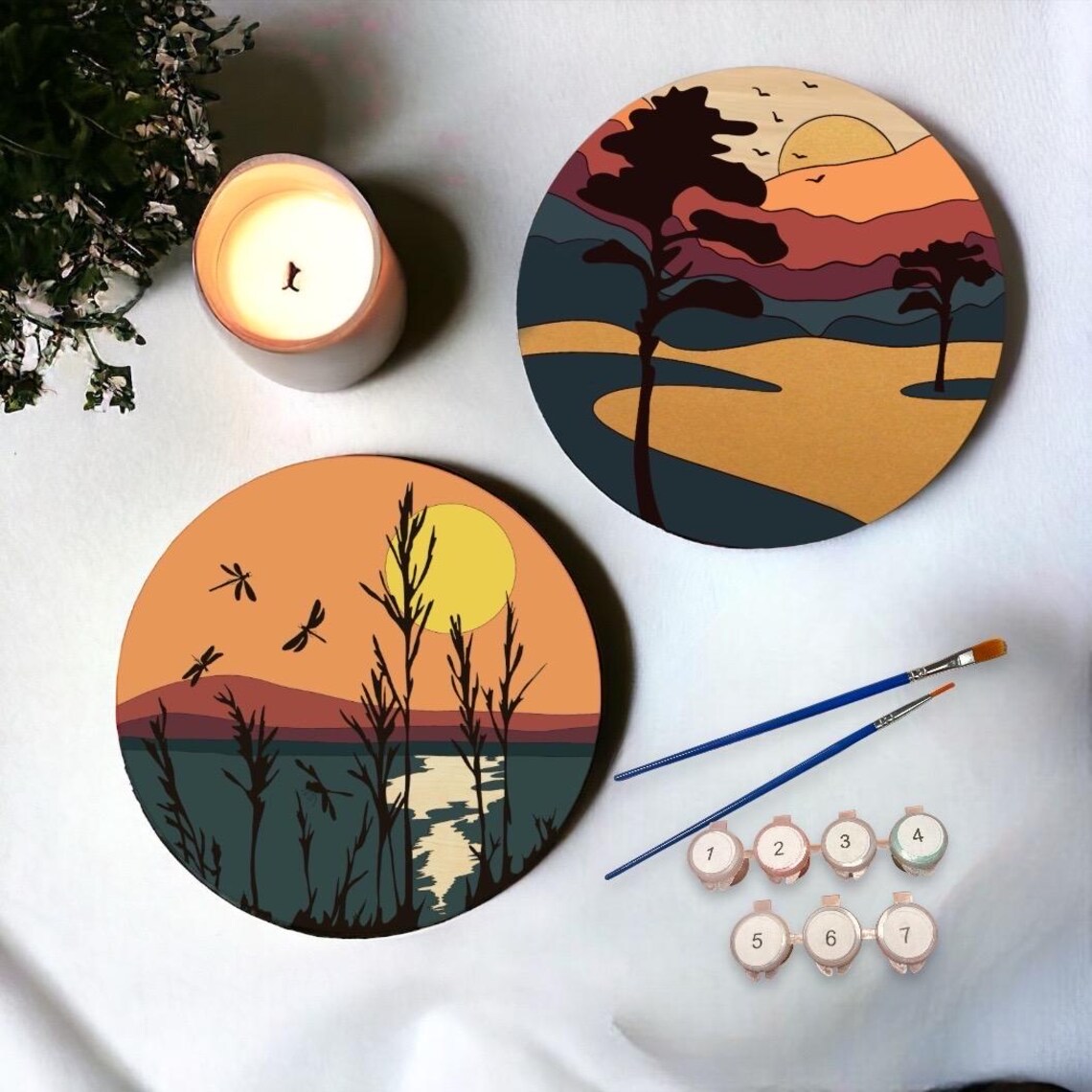 Sunset Landscape Painting Kit With Macrame Hanger, Beginner DIY Craft ...