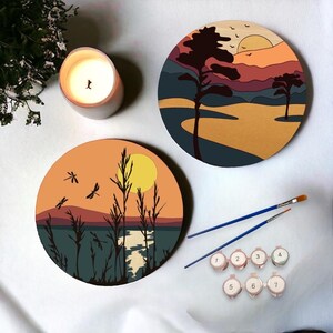 Sunset Landscape Painting Kit With Macrame Hanger, Beginner DIY Craft ...