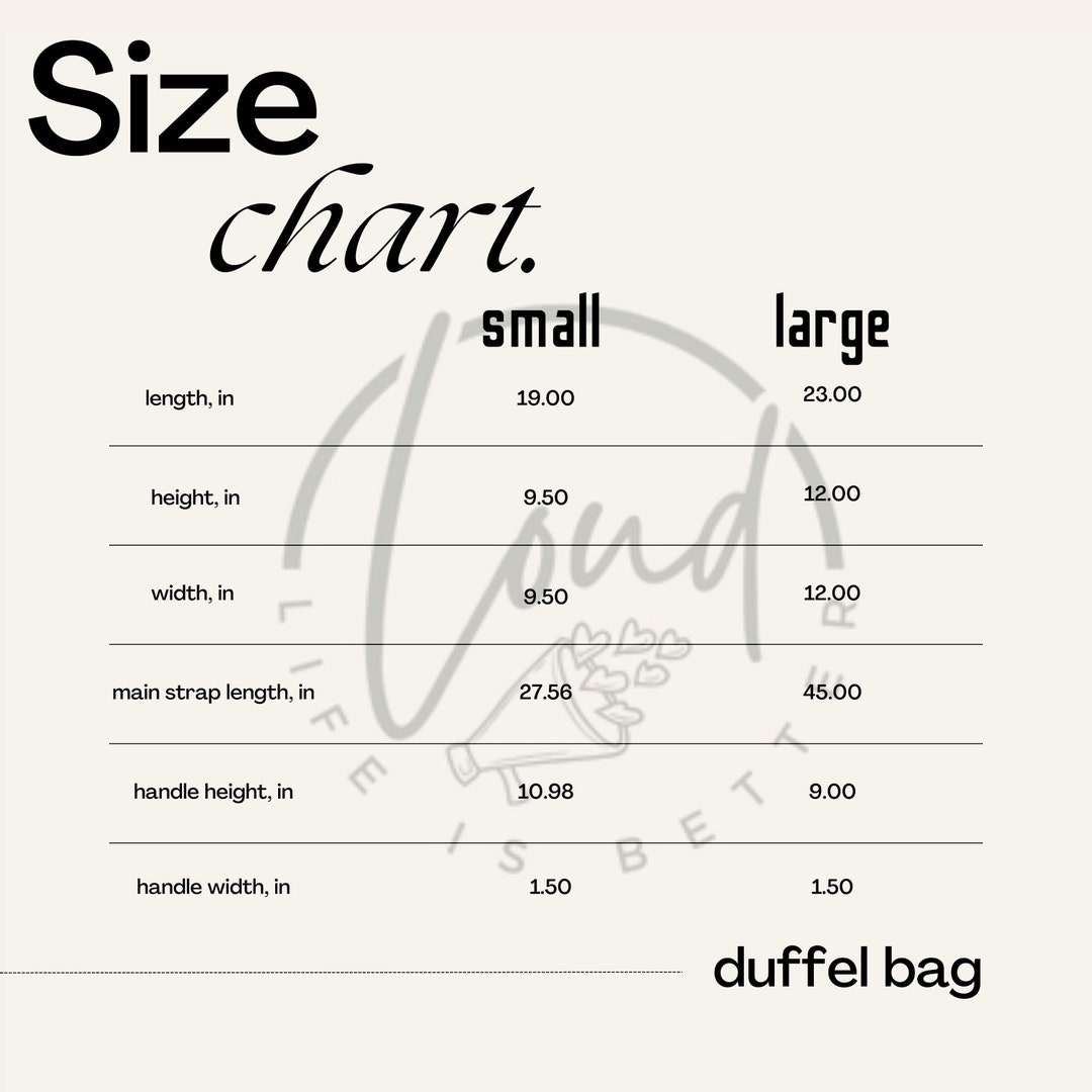 MWW Duffel Bag AOP Size Chart Mockup All Over Print Duffle Bag Printify ...