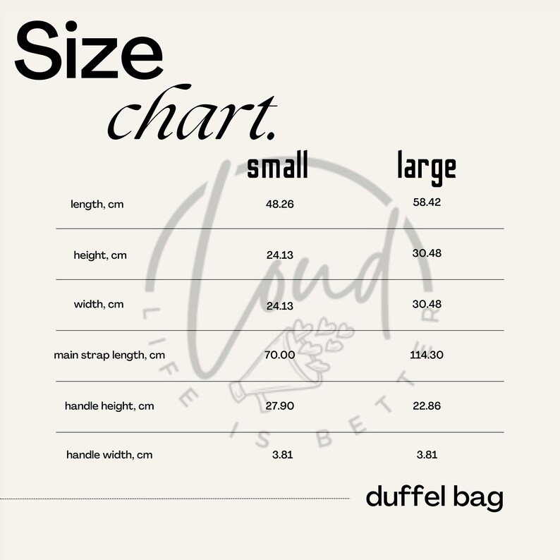 MWW Duffel Bag AOP Size Chart Mockup All Over Print Duffle Bag Printify ...