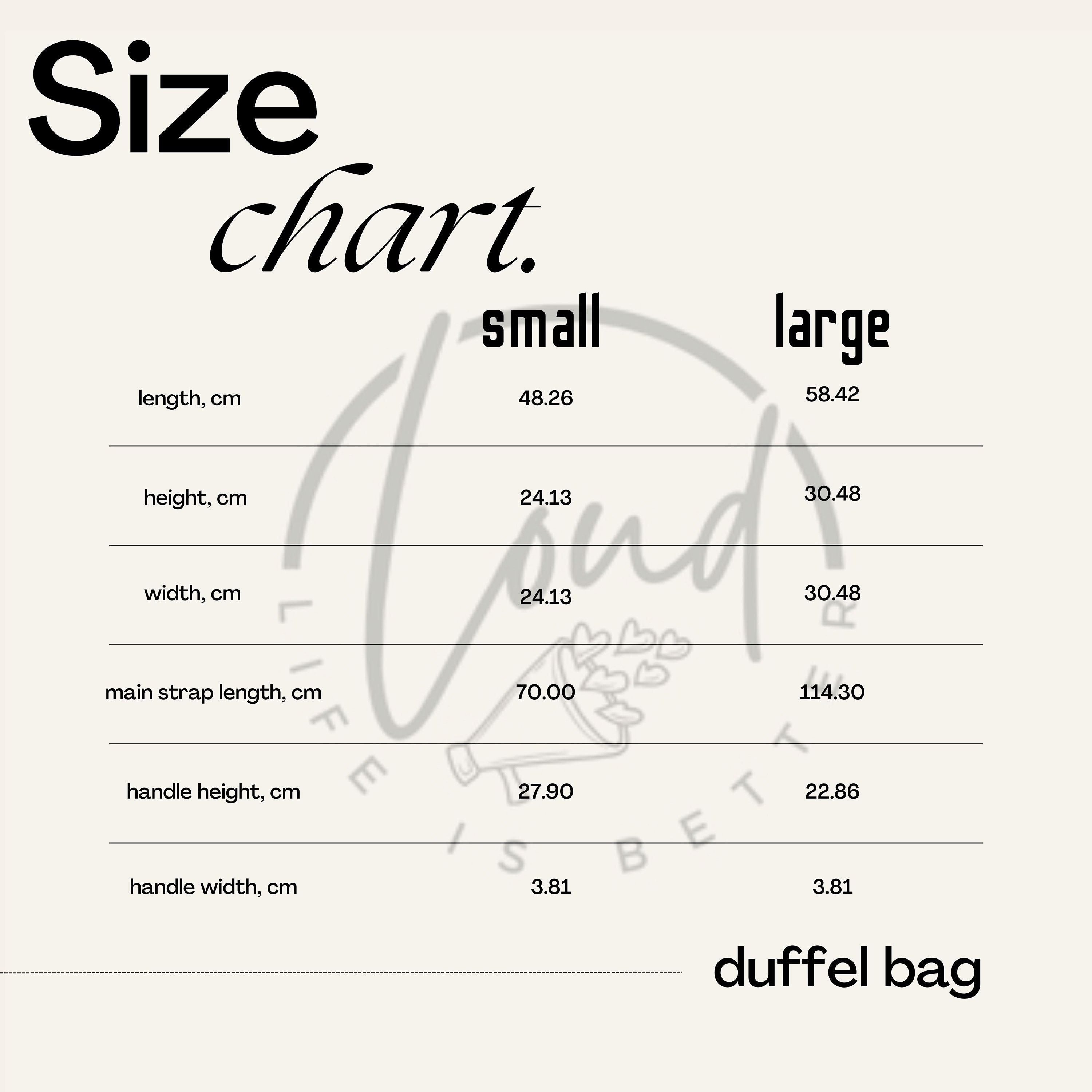 MWW Duffel Bag AOP Size Chart Mockup All Over Print Duffle Bag Printify Product Sizing Chart in ...