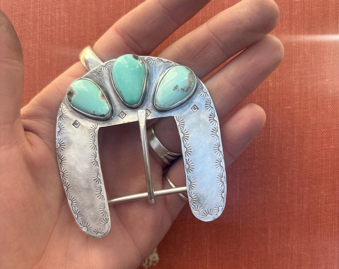 Sterling Silver Belt Buckle With Genuine Turquoise Stones | Western ...