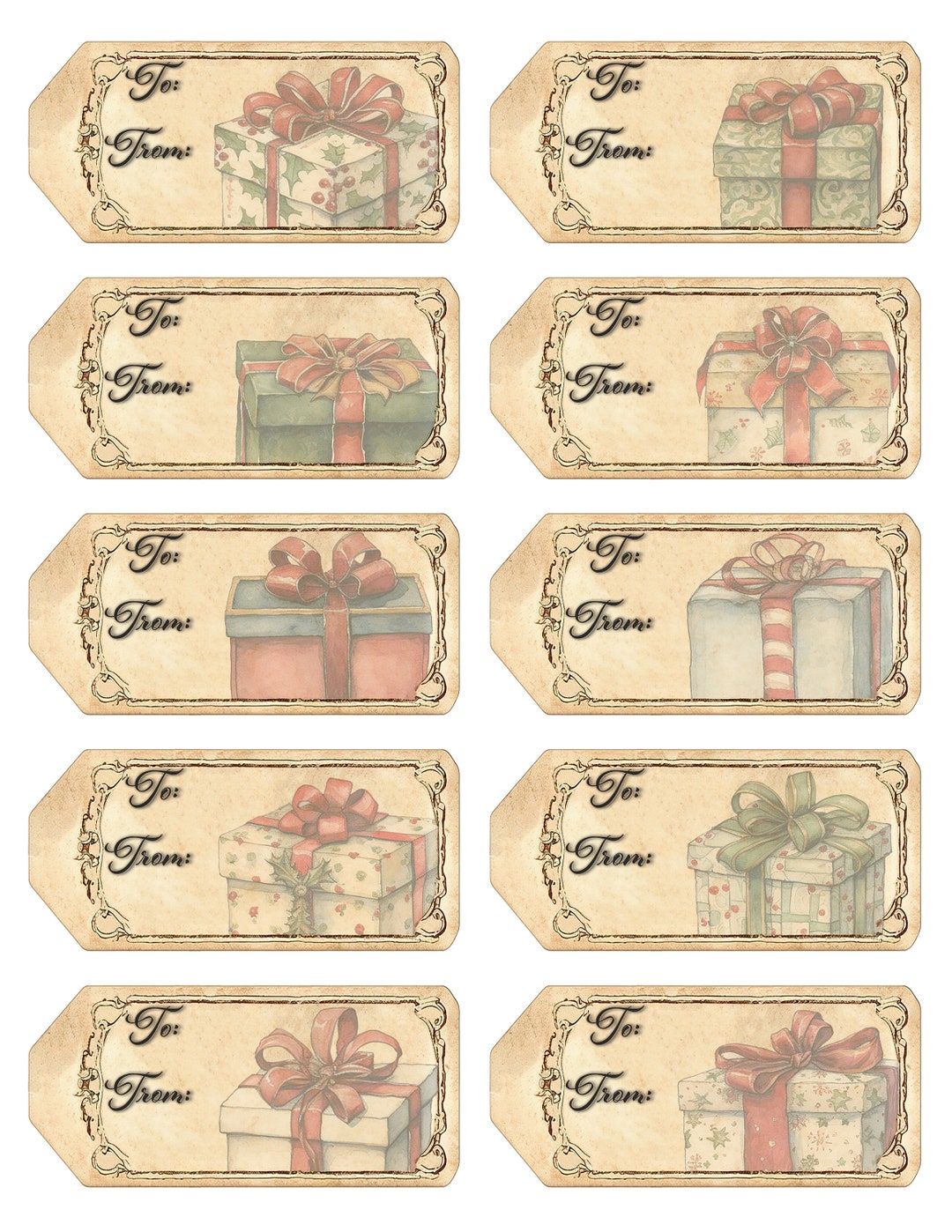 Victorian Illustrated Vintage Christmas Tags - Etsy
