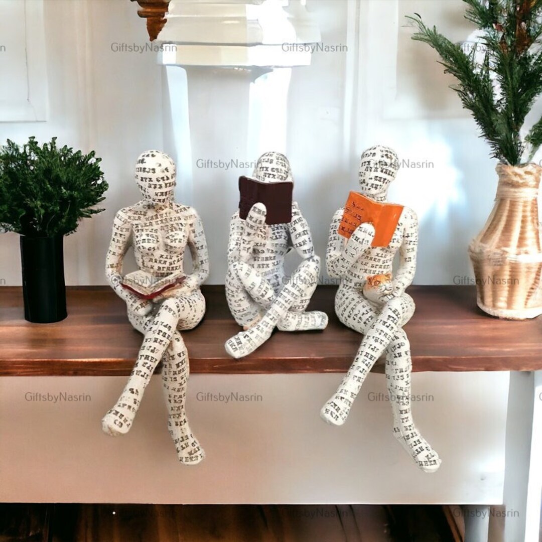 Reading Women Statue Bookshelf Decor Miniature Reading Figurines Unique ...