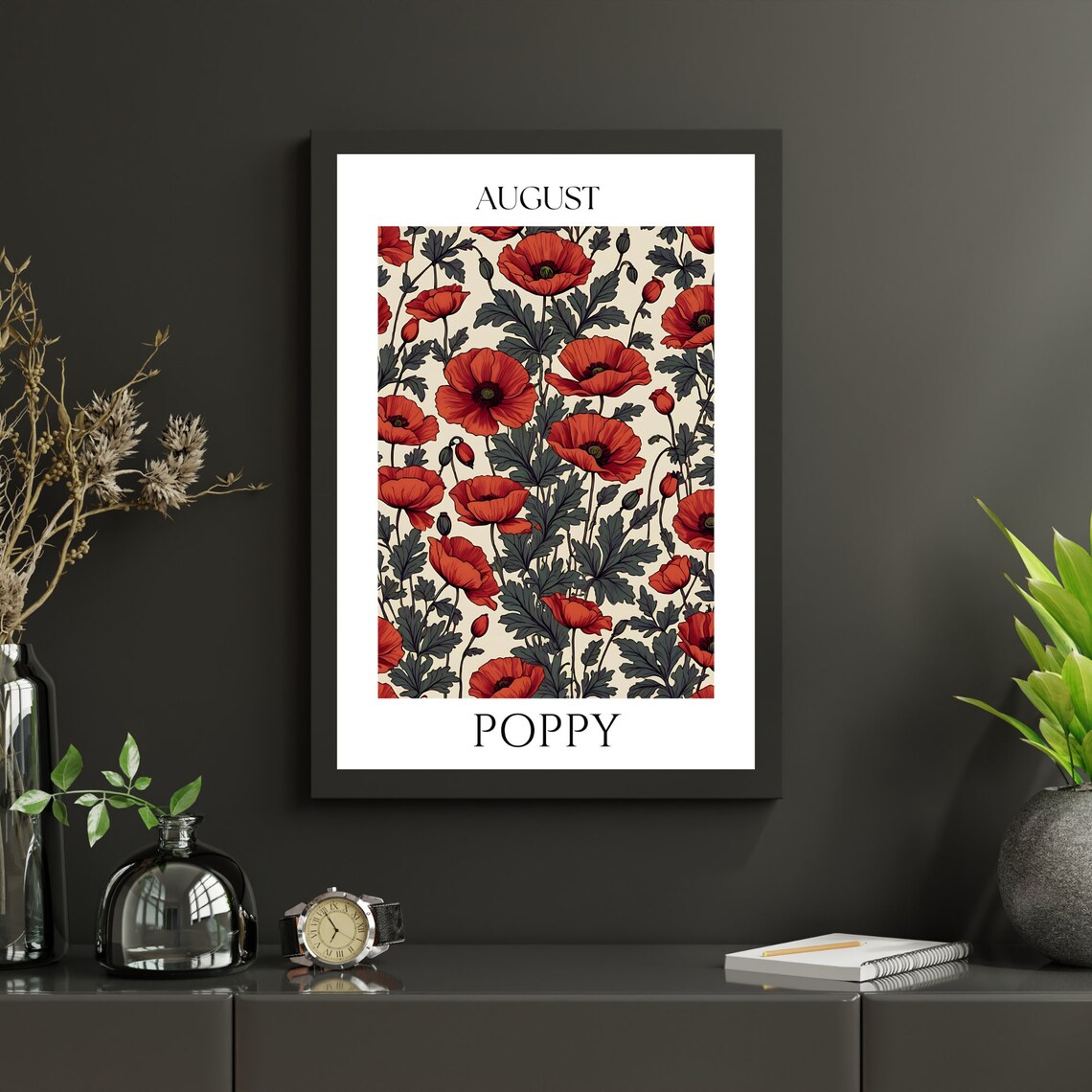 August Birth Flower Painting, Poppy Wall Art, Digital Download, Home ...