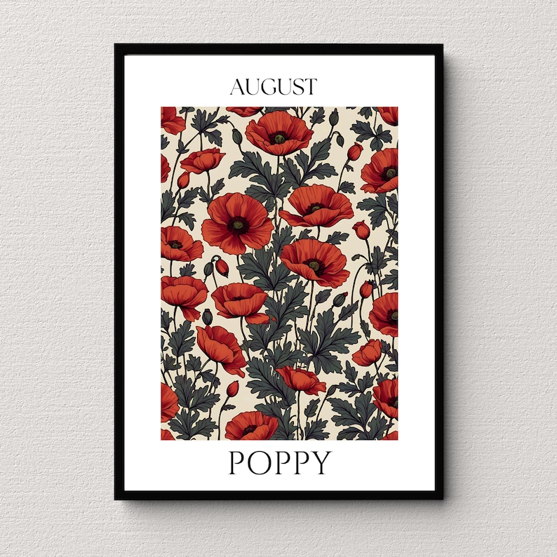 August Birth Flower Painting, Poppy Wall Art, Digital Download, Home ...