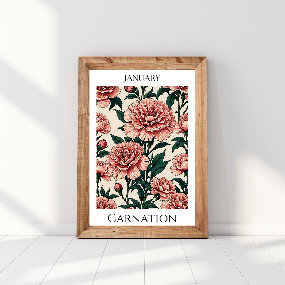 January Birth Flower Painting, Carnation Wall Art, Digital Download ...