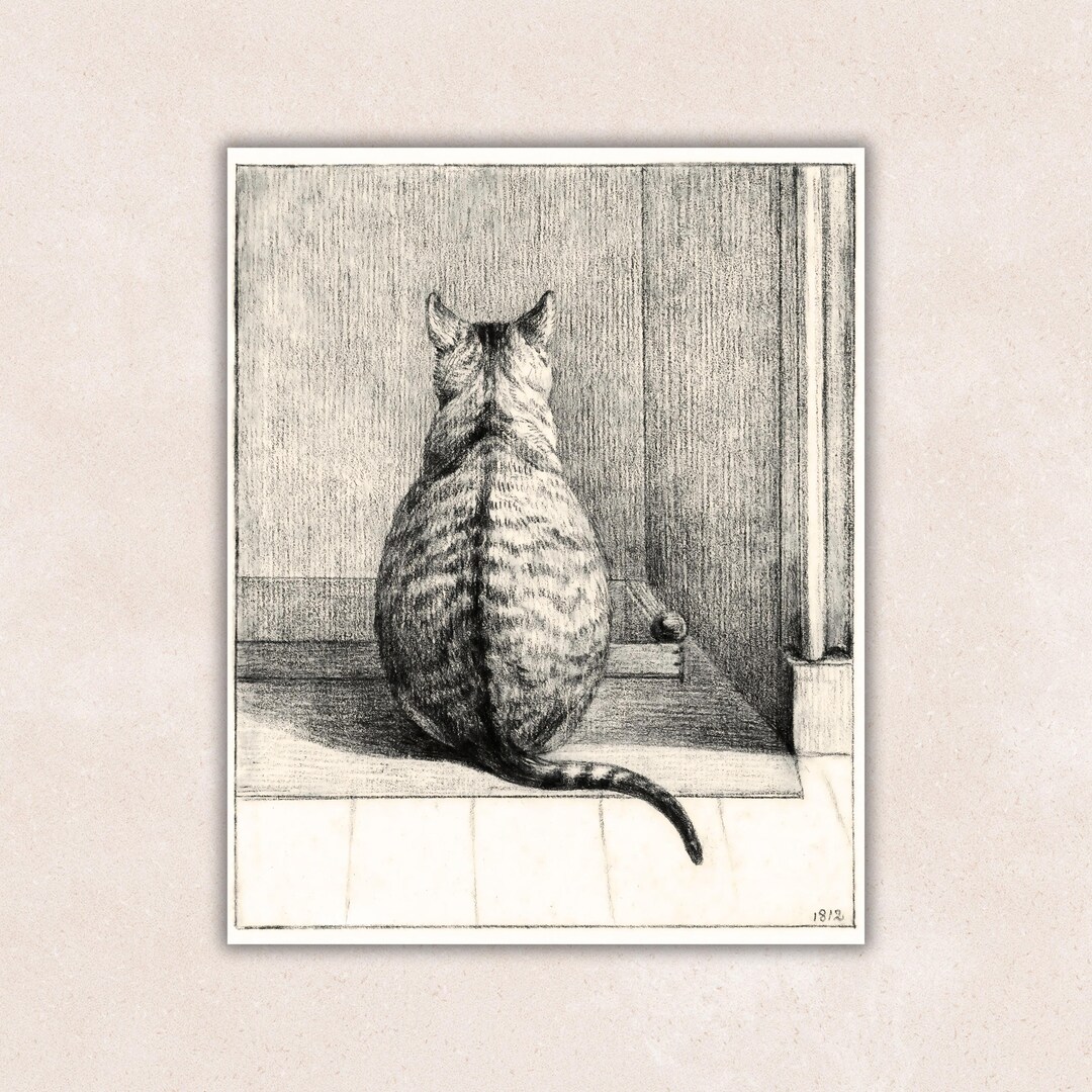 Cat Drawing Vintage Cat Art Print Jean Bernard Vintage Cat Drawing ...