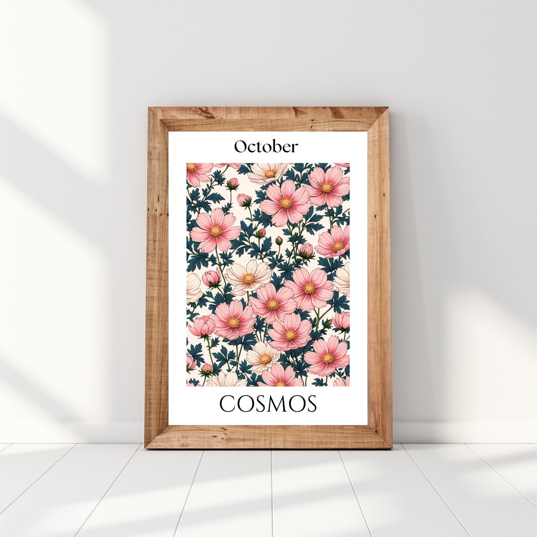 Birth Month Flower October Cosmos Digital Print Wall Art Birthday Gift ...
