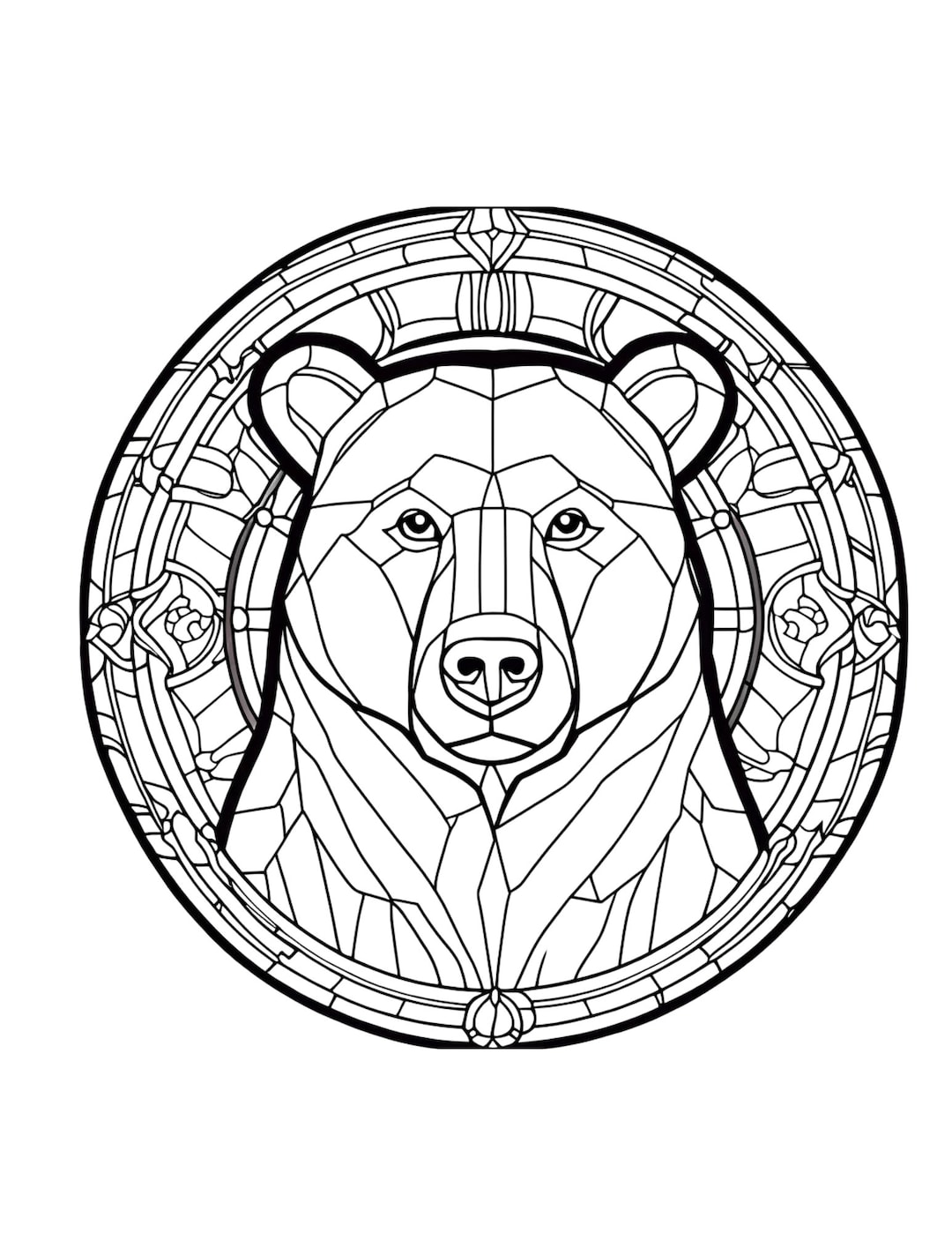 Stained Glass Bear, Coloring Page, Intricate Coloring, Animal Coloring ...