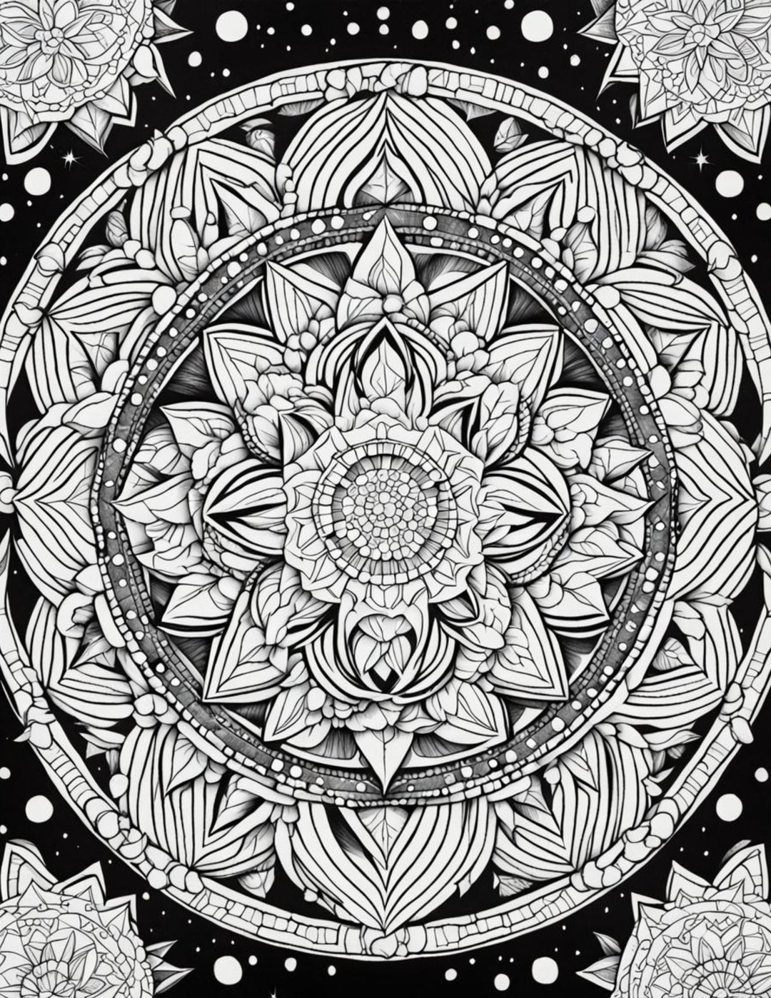 Night Mandala, Coloring Page, Mandala Coloring Page, Adult Coloring ...