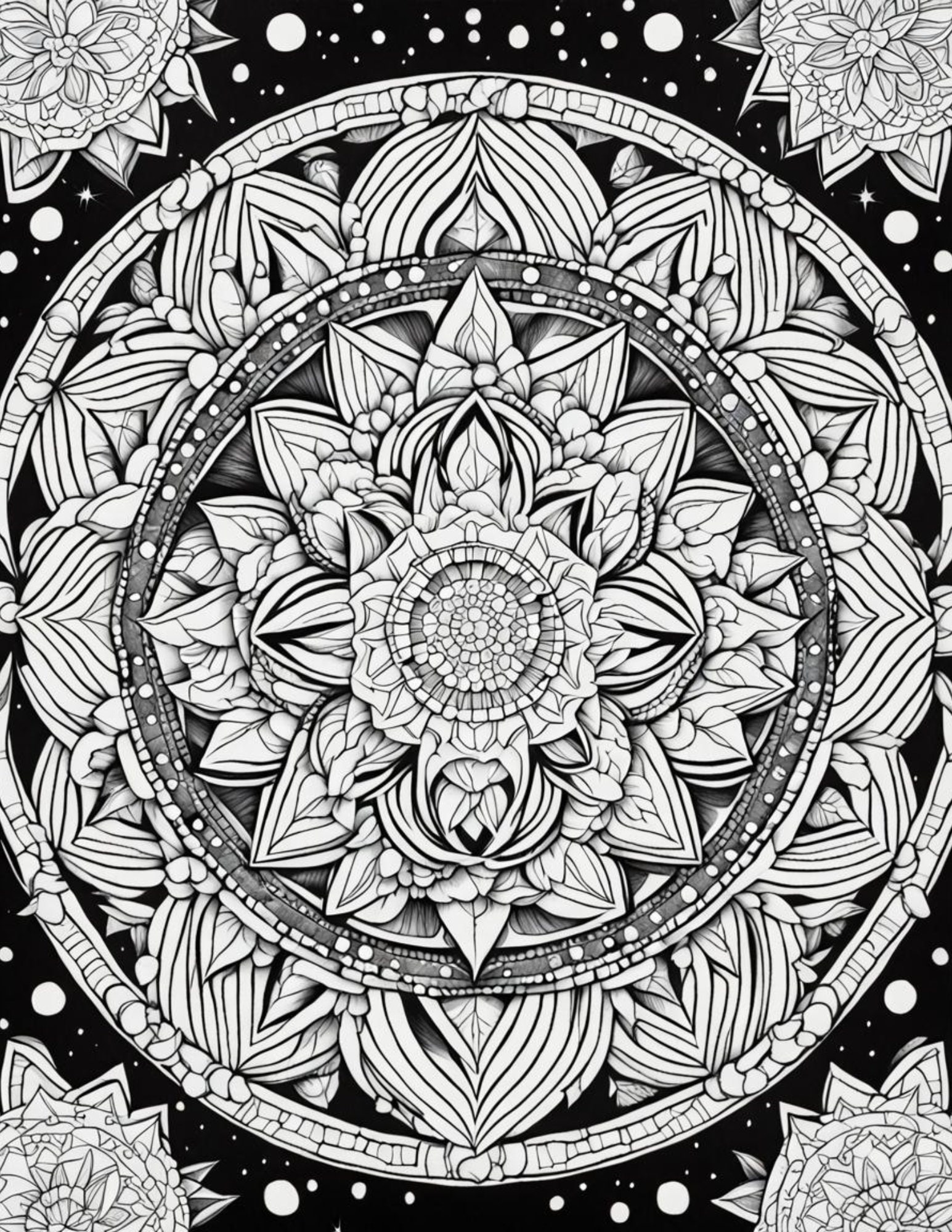 Night Mandala, Coloring Page, Mandala Coloring Page, Adult Coloring ...