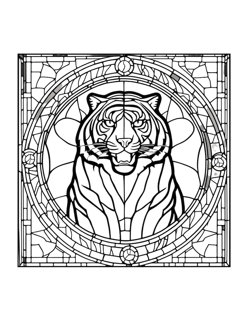 Stained Glass Tiger, Coloring Page, Adult Coloring, Teen Coloring ...