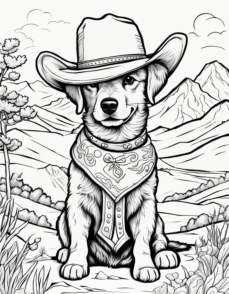 Dog Wearing Cowboy Hat, Coloring Page, Coloring Activity, Summer ...