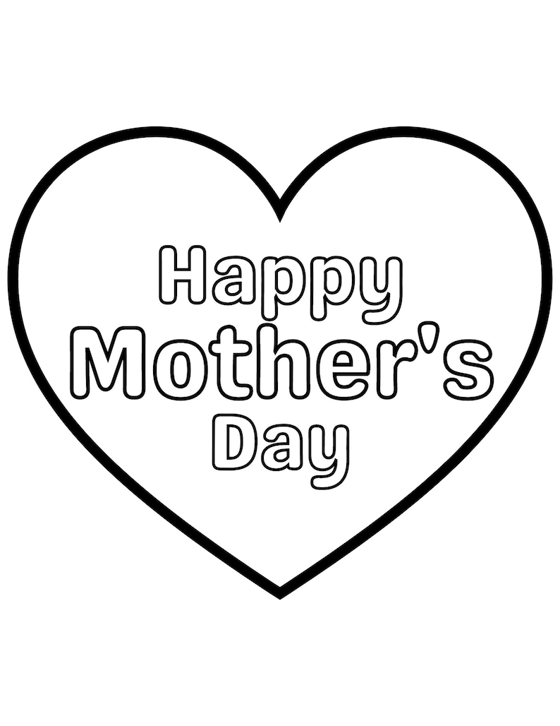 Mother's Day/ Simple Heart/ Coloring Page/ PDF/ Mothers Days/ Mothers ...