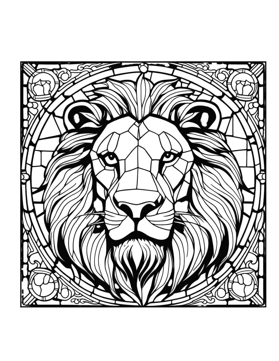 Stained Glass Lion, Coloring Page, Printable, Digital Download, Lion ...