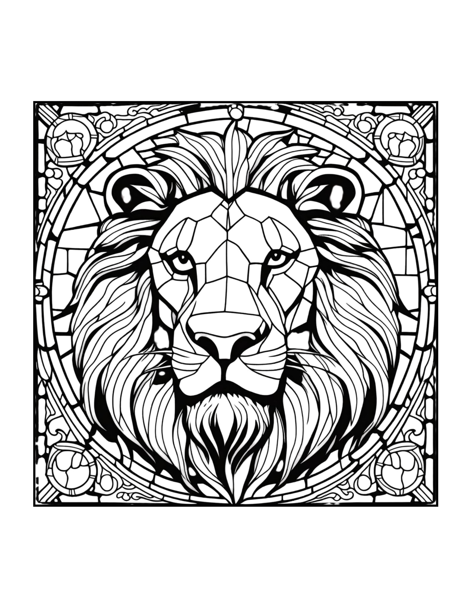 Stained Glass Lion, Coloring Page, Printable, Digital Download, Lion ...