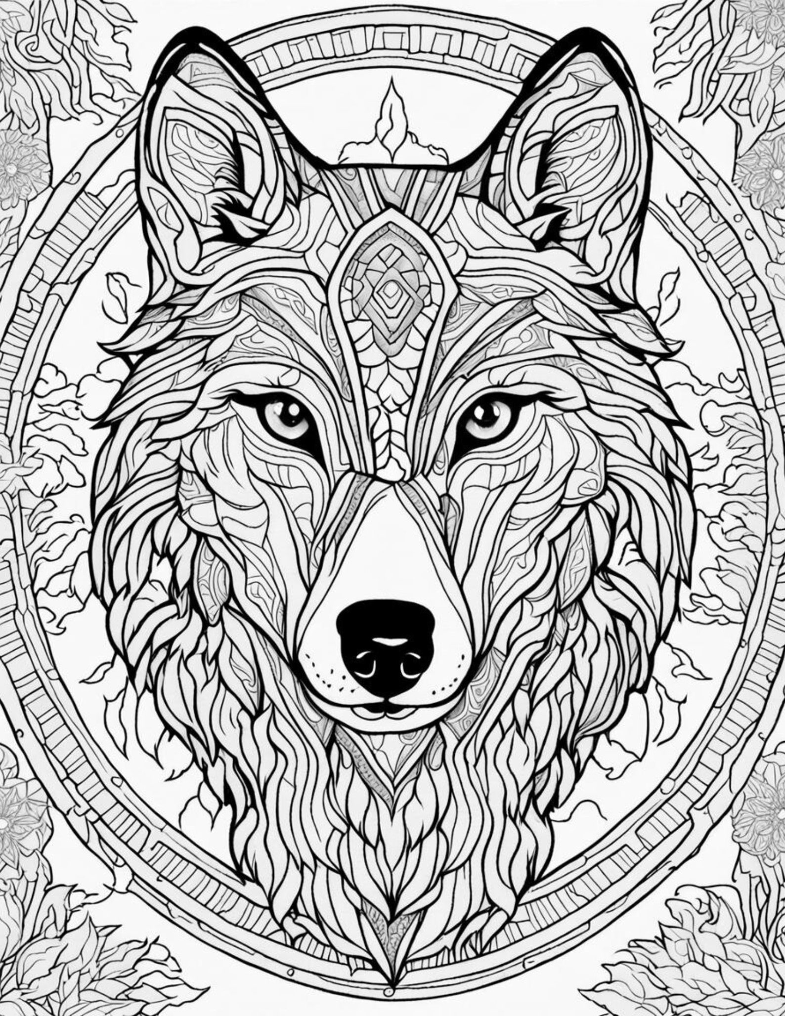 Mandala Wolf 2, Coloring Page, Wolf Coloring Page, Adult Coloring, Teen ...
