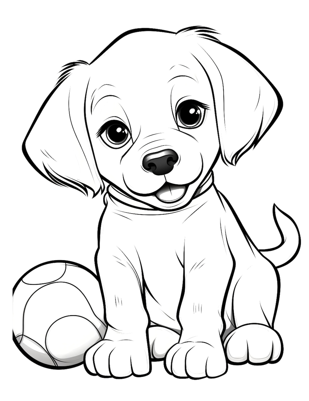 Puppy With a Ball, Childrens Coloring Page, Child Coloring, Puppy ...
