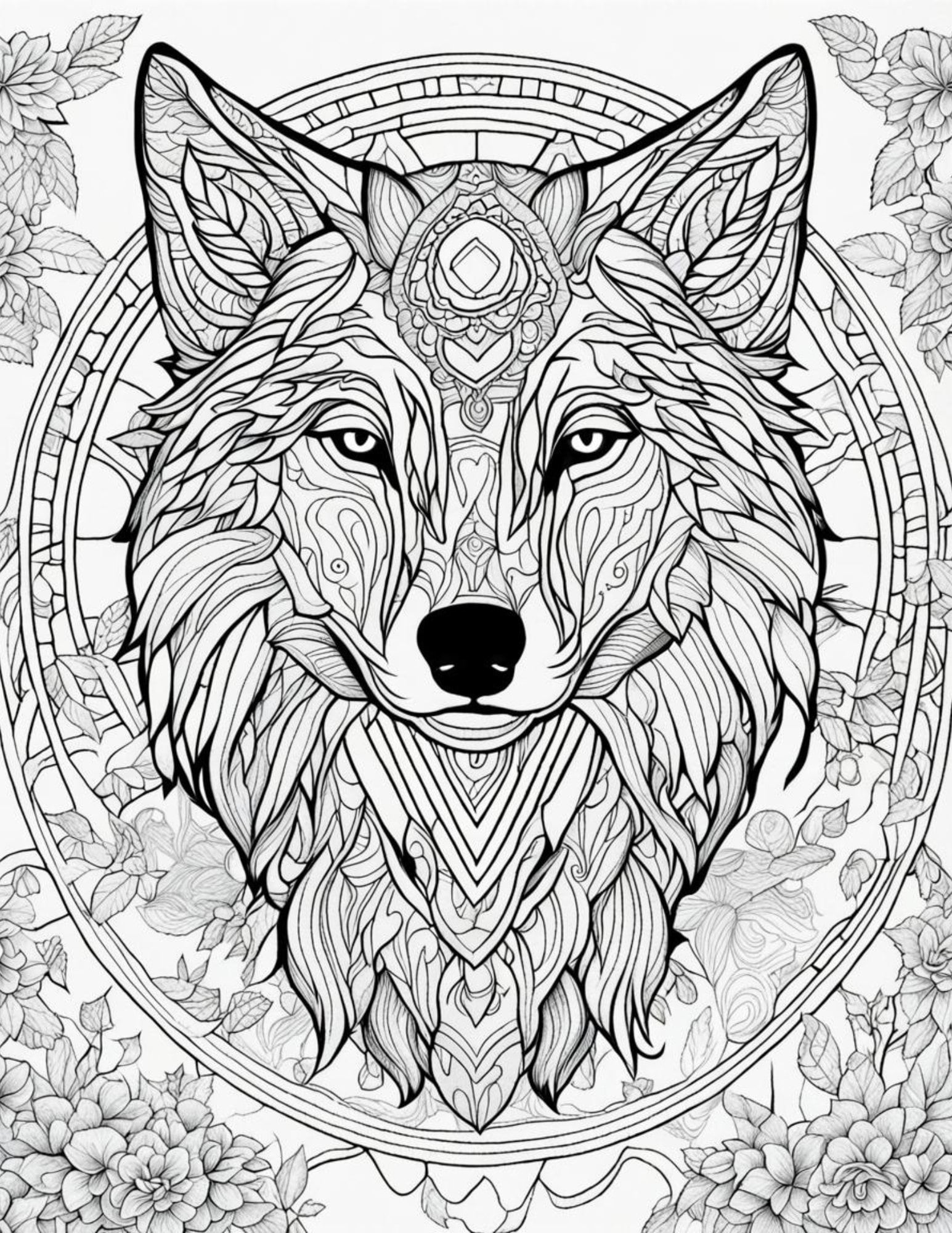 Mandala Wolf 1, Mandala Coloring, Animal Coloring, Wolf, Adult Coloring ...