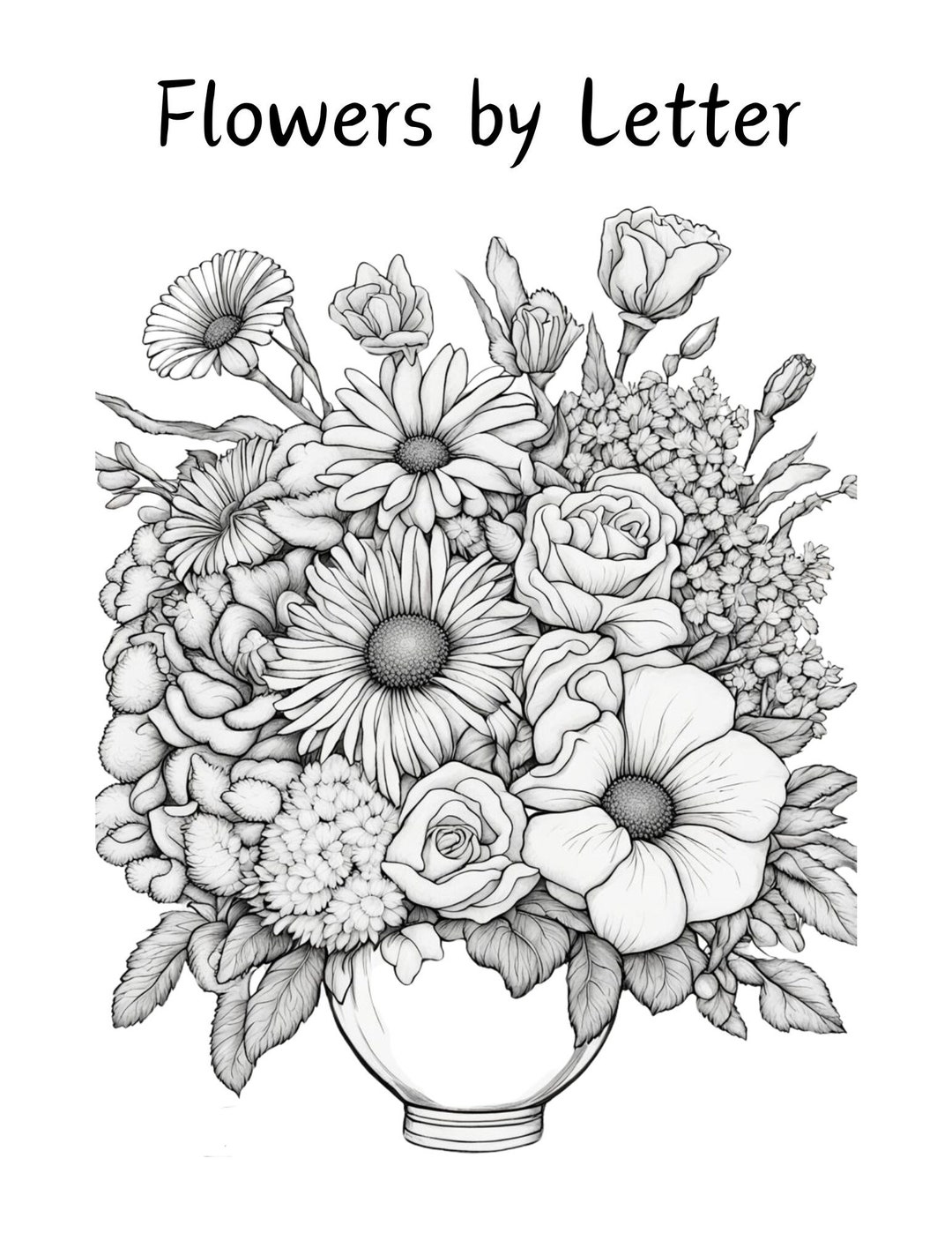 Flowers by Letter, Botanical Coloring, Adult Coloring, Kids Coloring ...