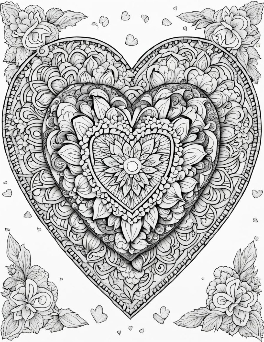 Heart Mandala 2, Coloring Page, Mandala Coloring Page, Adult Coloring ...