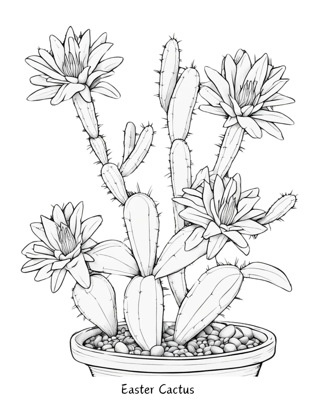 Easter Cactus Coloring Page, Coloring Page, Cactus Coloring, Flower ...