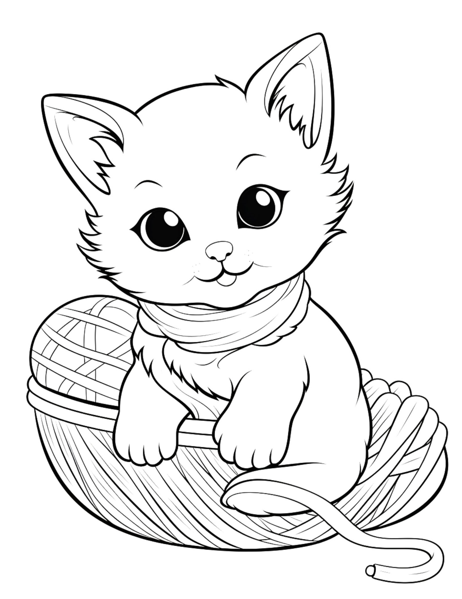 Cat and Yarn, Coloring Page, Kids Coloring Page, Kids Coloring ...