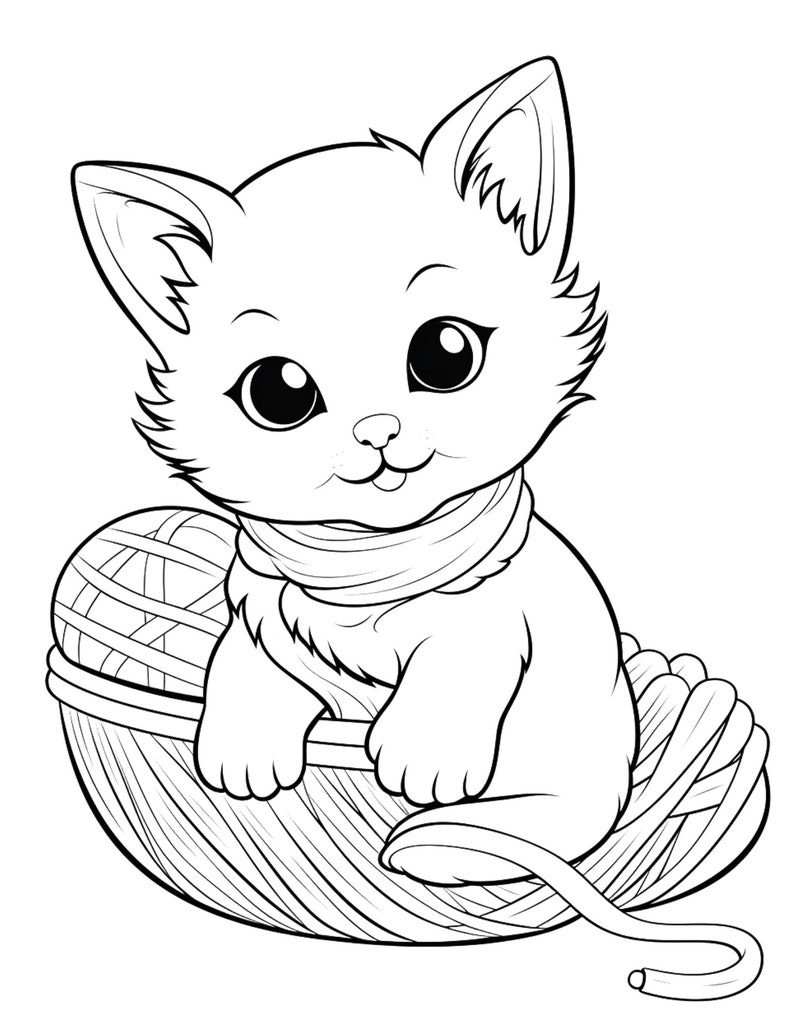 Cat and Yarn, Coloring Page, Kids Coloring Page, Kids Coloring ...