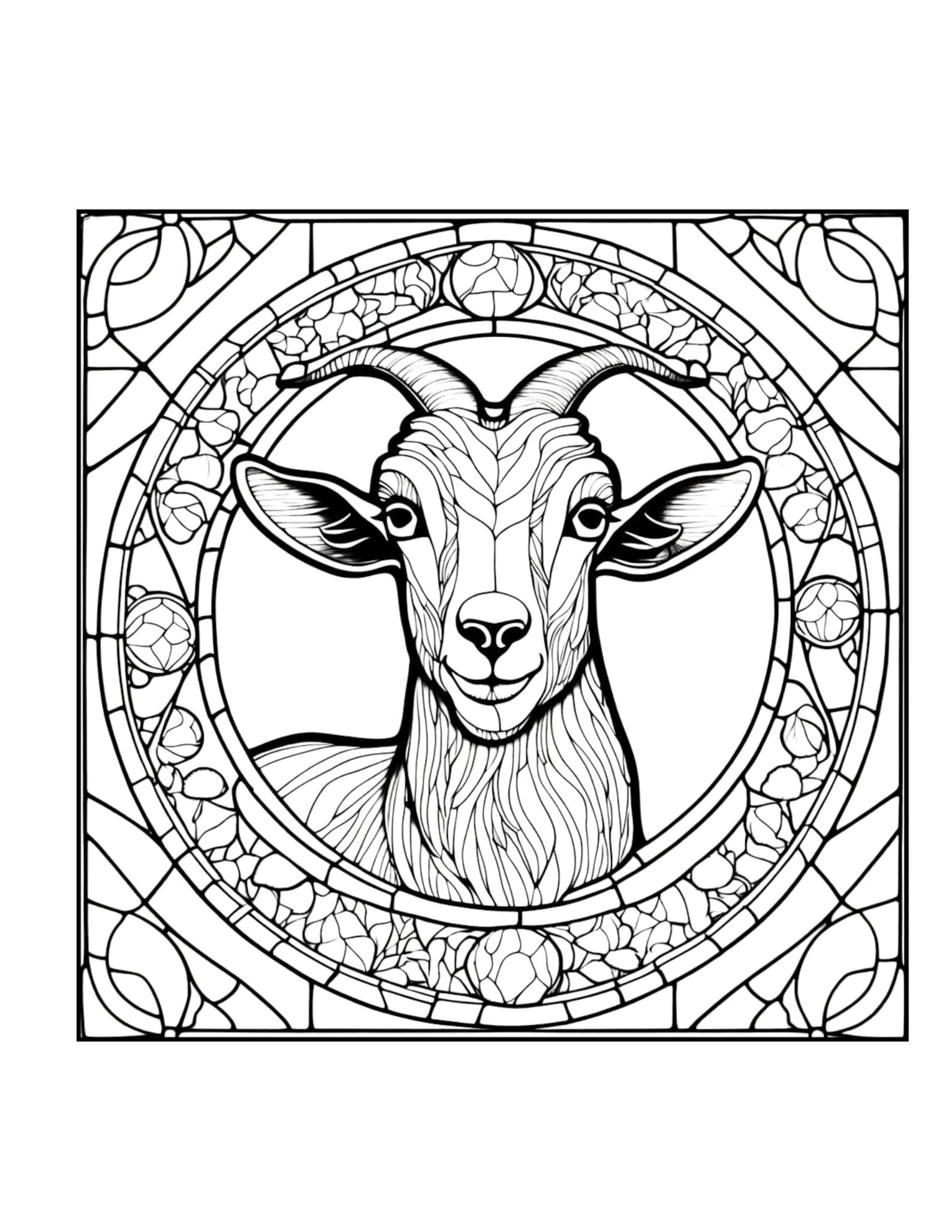 Stained Glass Goat, Coloring Page, Adult Coloring, Teen Coloring ...