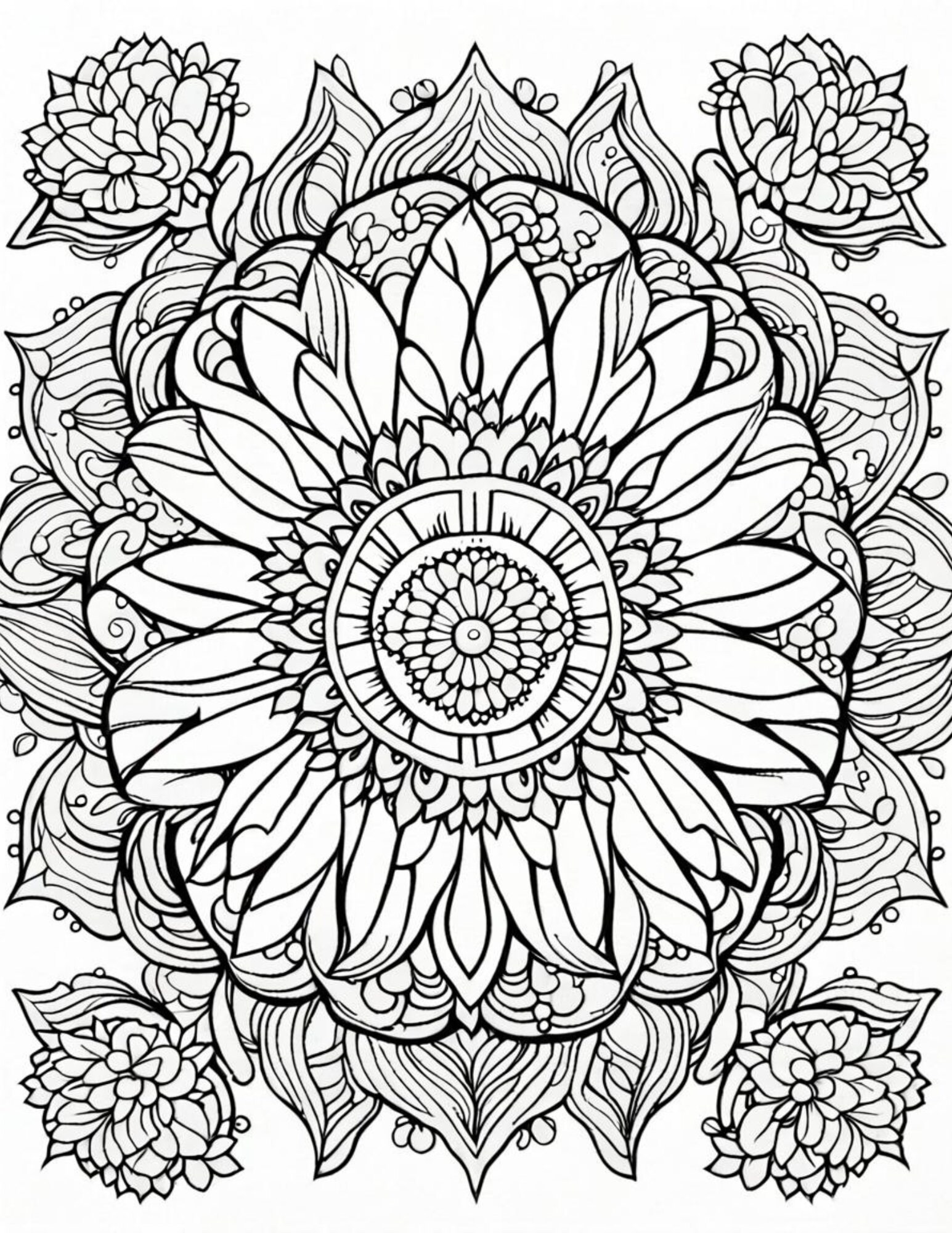 Flower Mandala 1, Adult Coloring Page, Mandala Coloring, Intricate ...