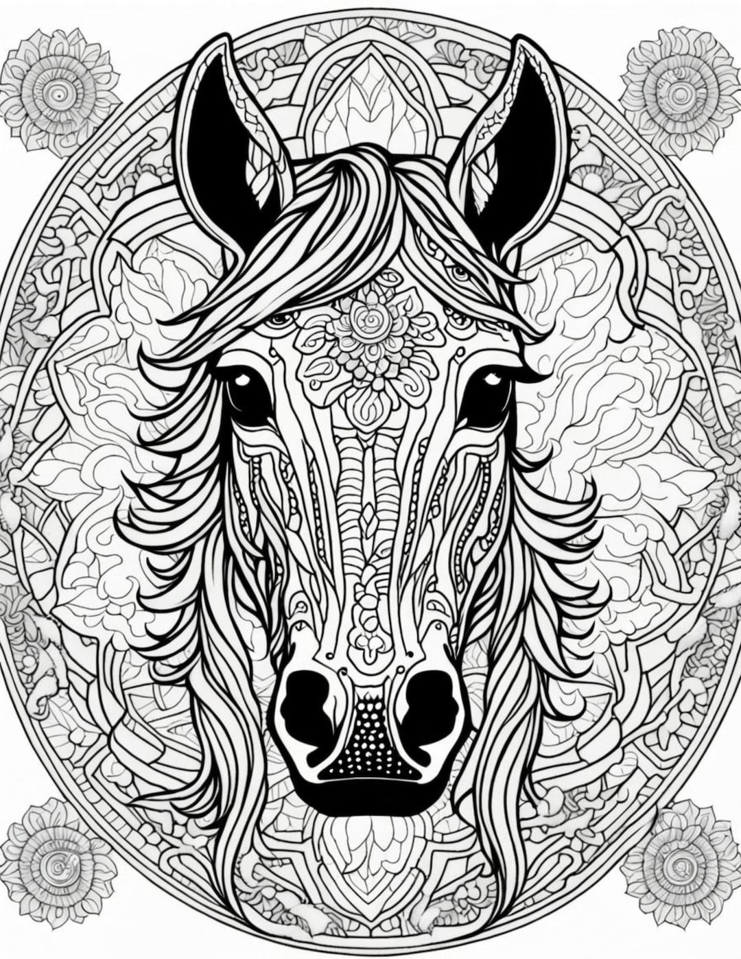 Mandala Horse, Coloring Page, Adult Coloring, Teen Coloring, Mandala ...