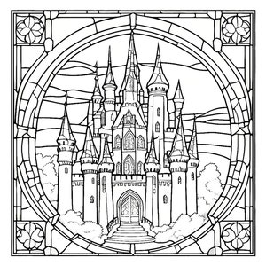 Stained Glass Castle, Coloring Page, Adult Coloring Page, Teen Coloring ...